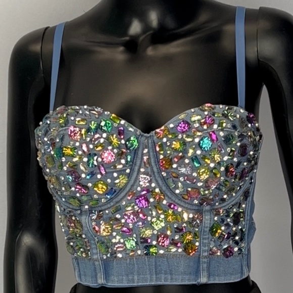 Tops | Gem Denim Bustier | Poshmark
